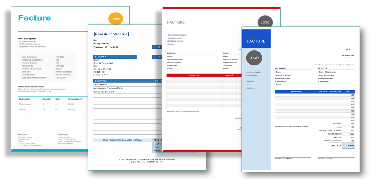 Modèle de facture Excel sans TVA - Modèles Excel