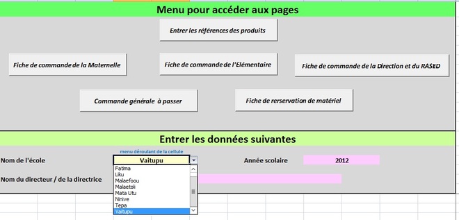 Application Excel de gestion de commande de matériel scolaire