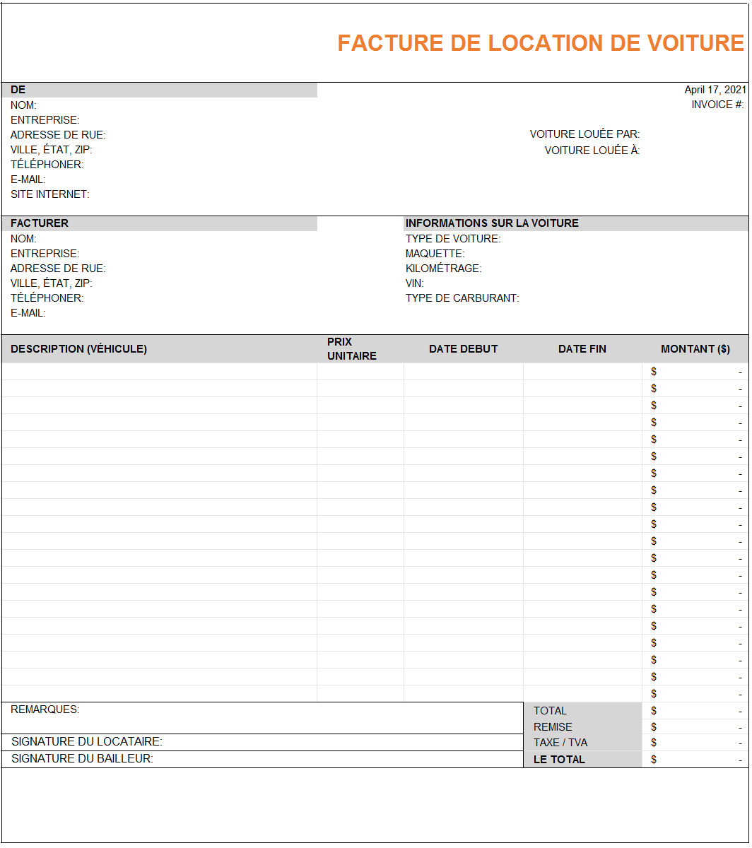 [XLS] Modèle de facture de location de voiture sur Excel gratuit ...