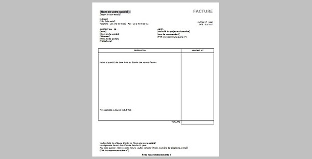 Modèles de facture avec TVA sur Word