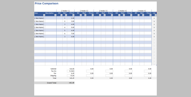 Excel Vendor Price Comparison Template Excel Vendor Price Comparison Template