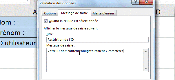 Excel : comment afficher un message d'erreur ou de saisie