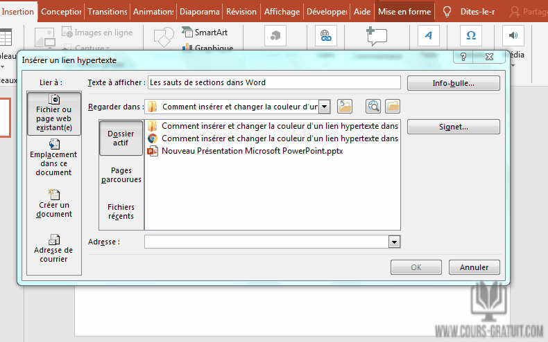 Comment insérer et changer la couleur d'un lien hypertexte dans PowerPoint