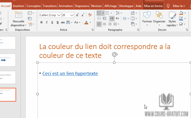 Comment insérer et changer la couleur d'un lien hypertexte dans PowerPoint